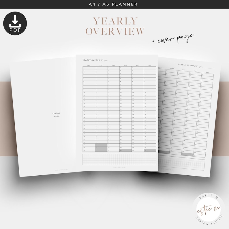 A5 Printable Yearly Overview, Printable Planner Inserts, Undated ...