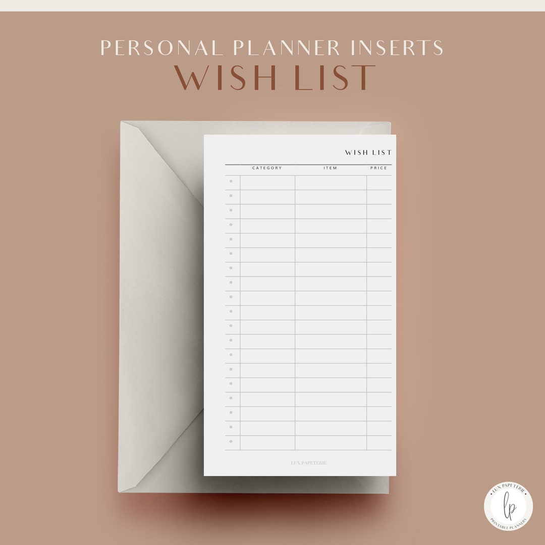 Wish List, Personal Printable Planner Inserts, Checklist Inserts ...