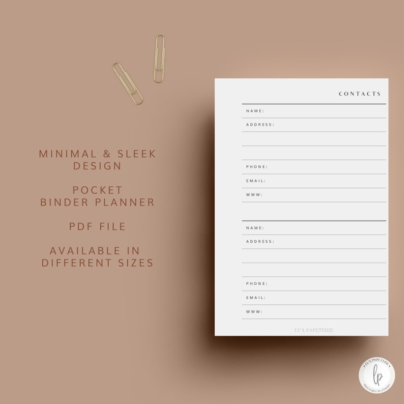 Contacts List, Pocket Printable Planner Inserts, Address Tracker ...