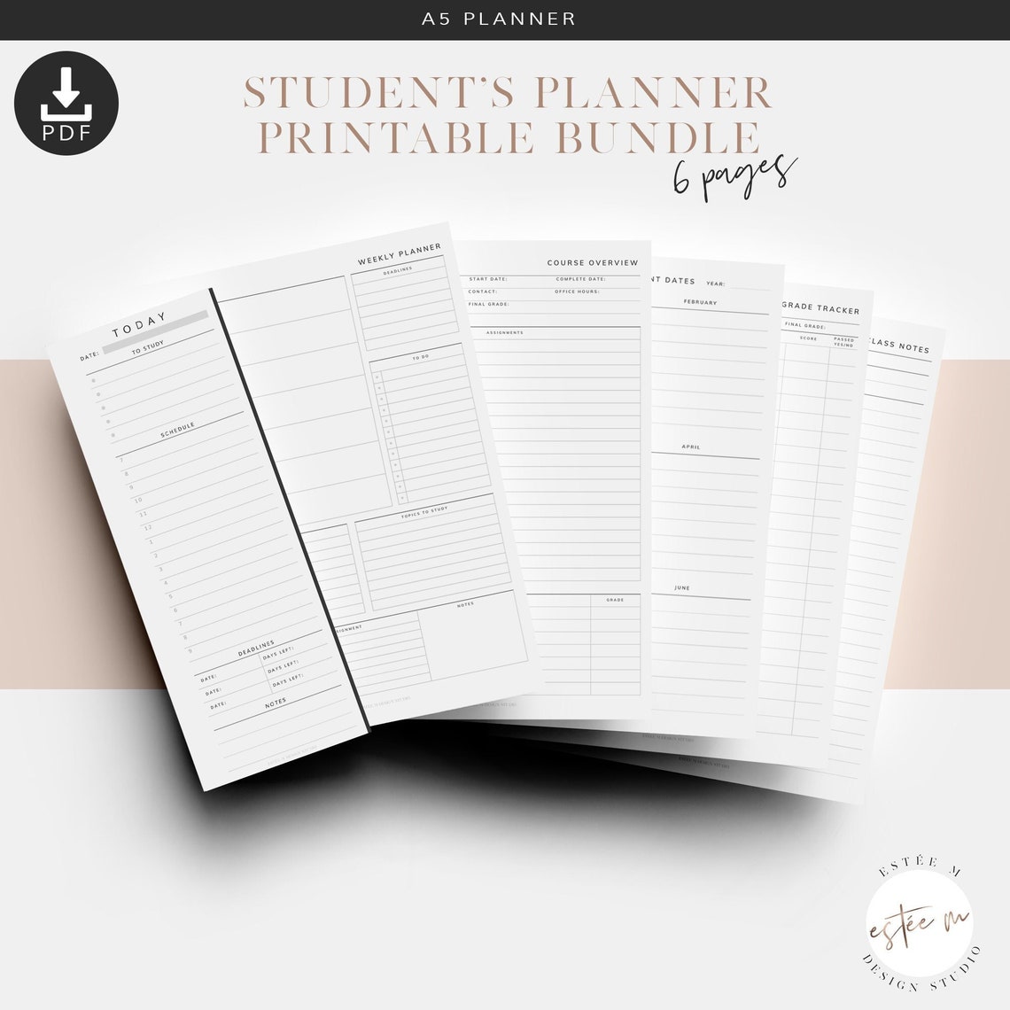 A4/A5 Printable Student's Planner Pack, Printable Planner Inserts ...