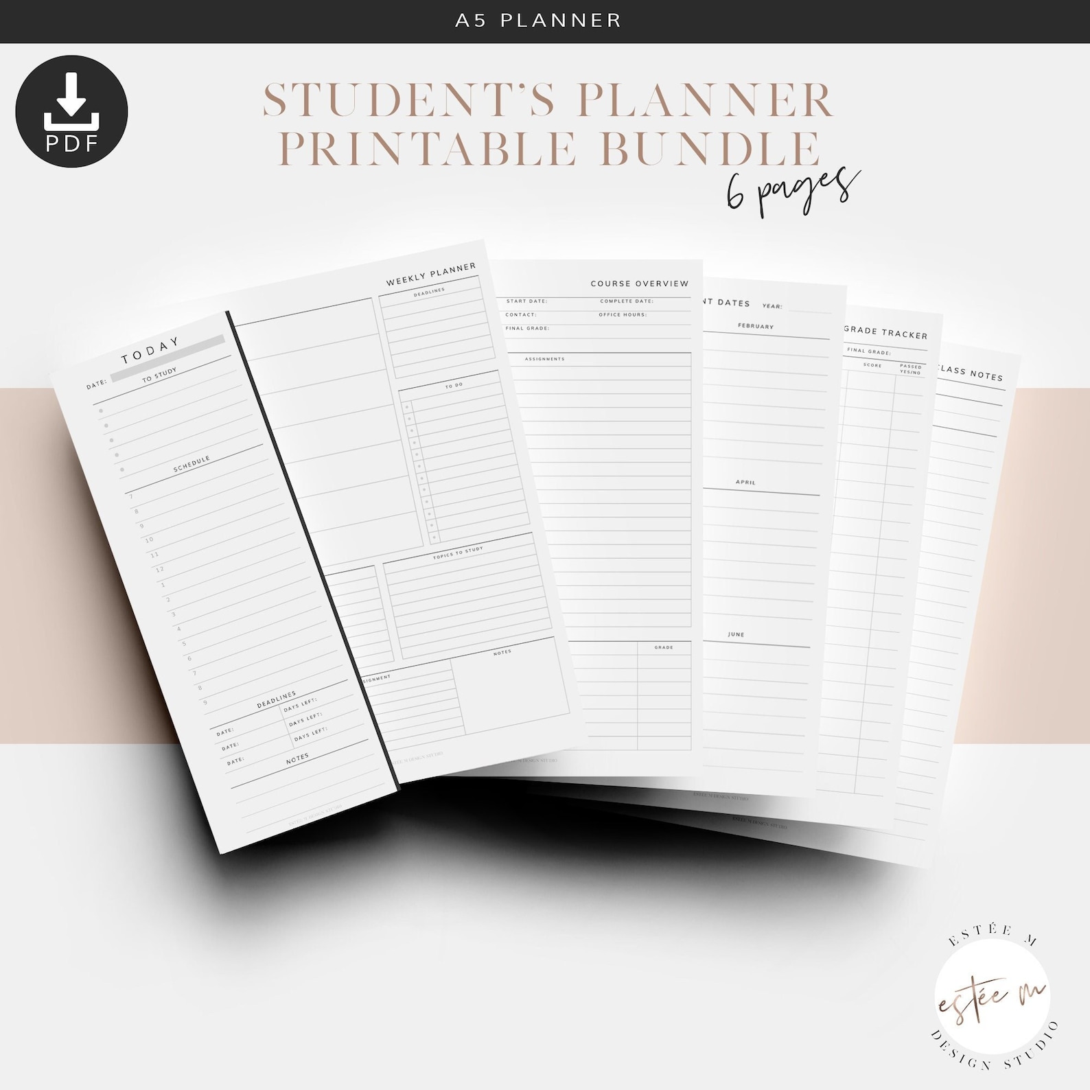 A4/A5 Printable Student's Planner Pack, Printable Planner Inserts ...