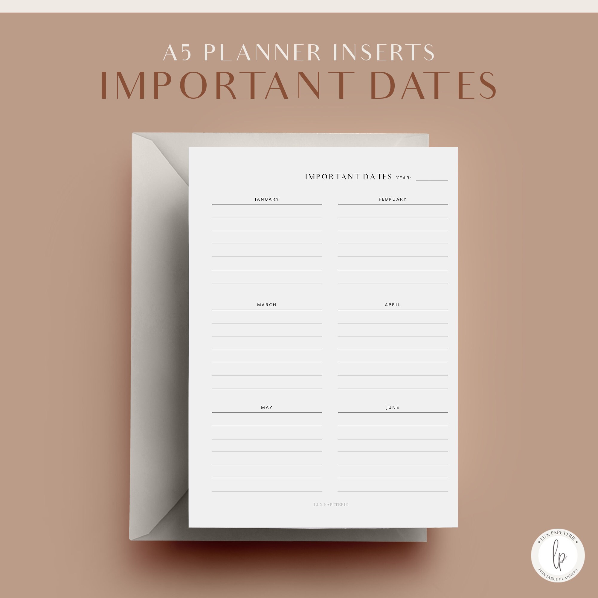 Calendars & Planners Paper A5 Planner Inserts Printable Special Dates ...