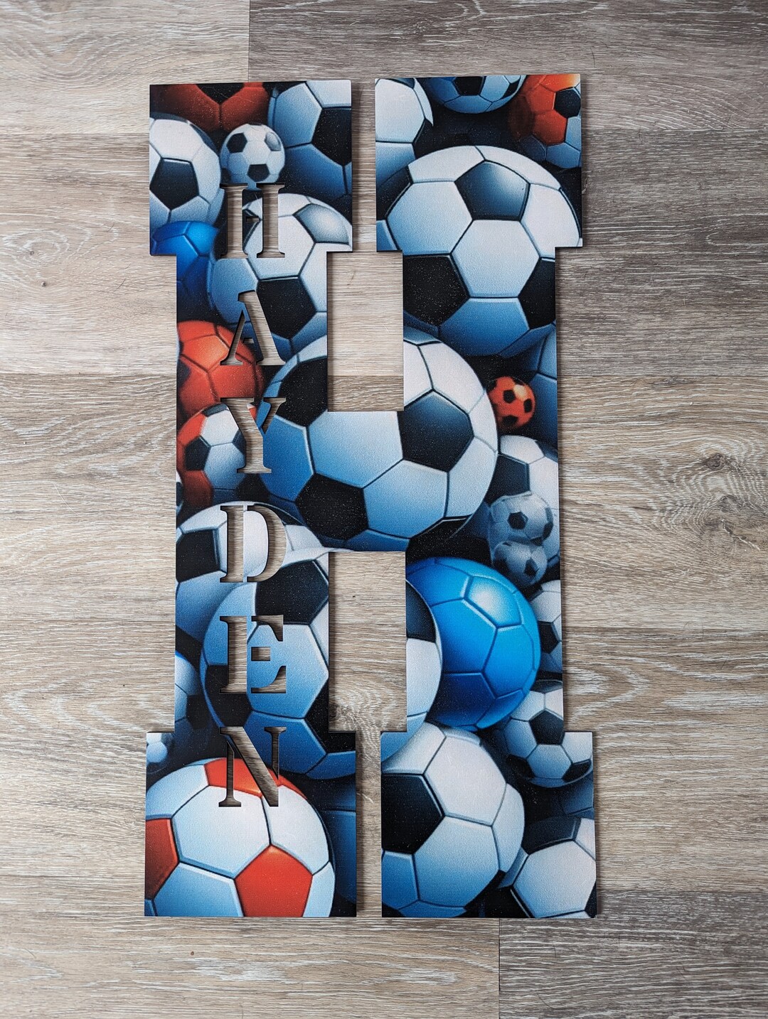 Personalized Soccer Theme Wall Art, Soccer Themed Flag Letter With Name ...