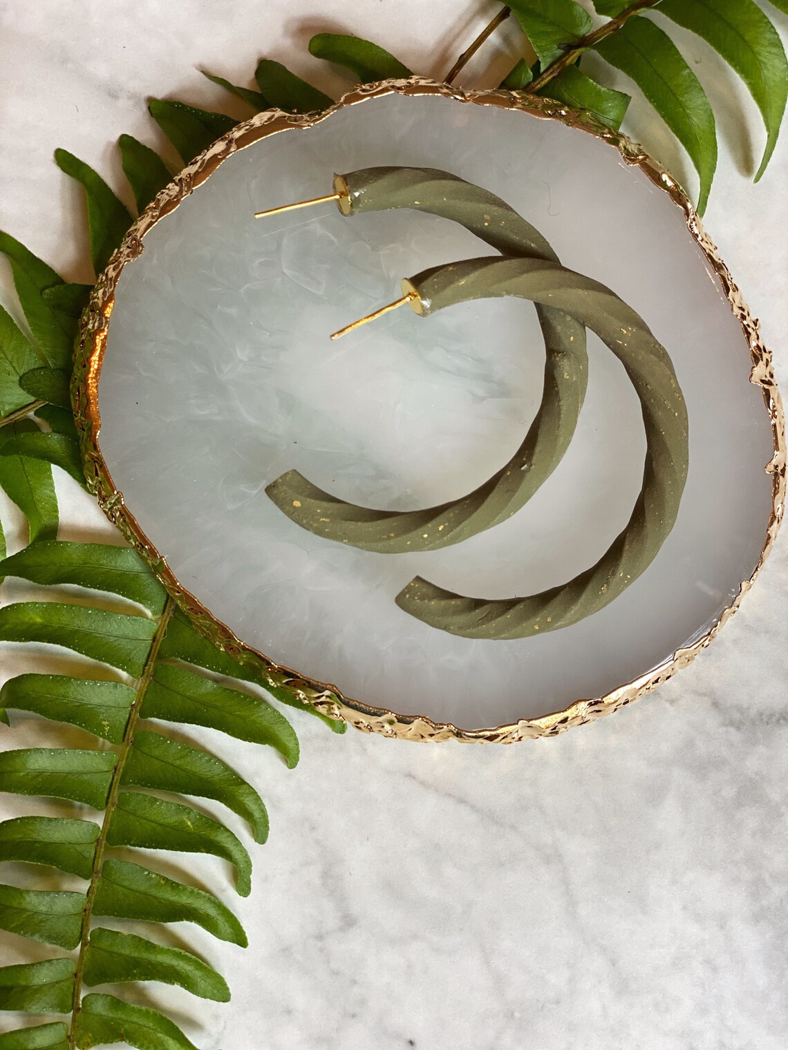 Olive Twisted Polymer Clay Hoops With Small Flecks of Gold - Etsy
