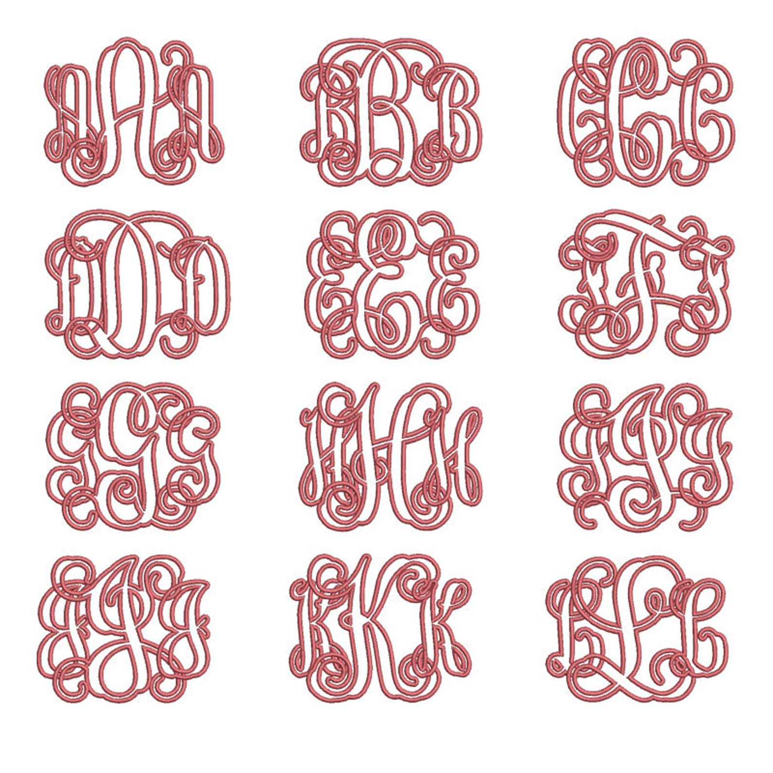 7 Size Interlocking monogram Applique 3 letters monogram Font | Etsy