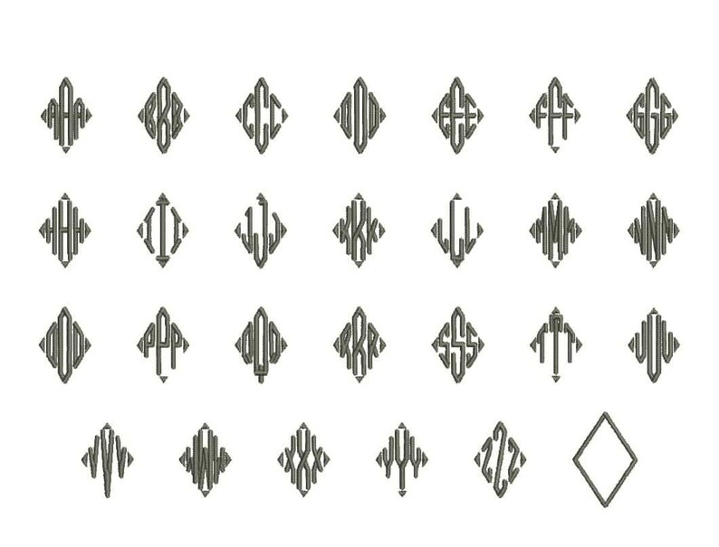 4 Size Diamond Monogram 3 Letters Embroidery Font BX fonts | Etsy