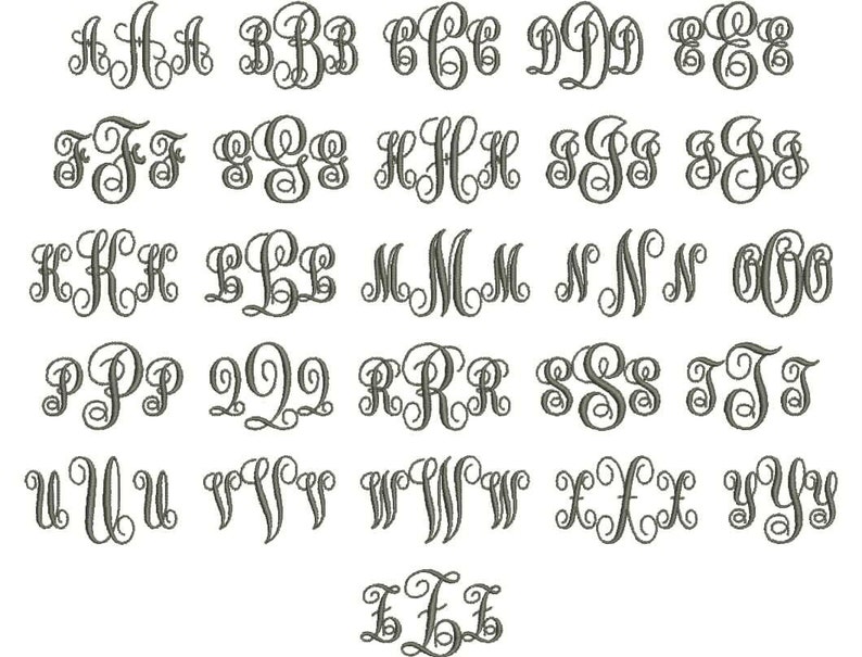 3 Size Interlocking Monogram 3 Letters Embroidery Font BX - Etsy
