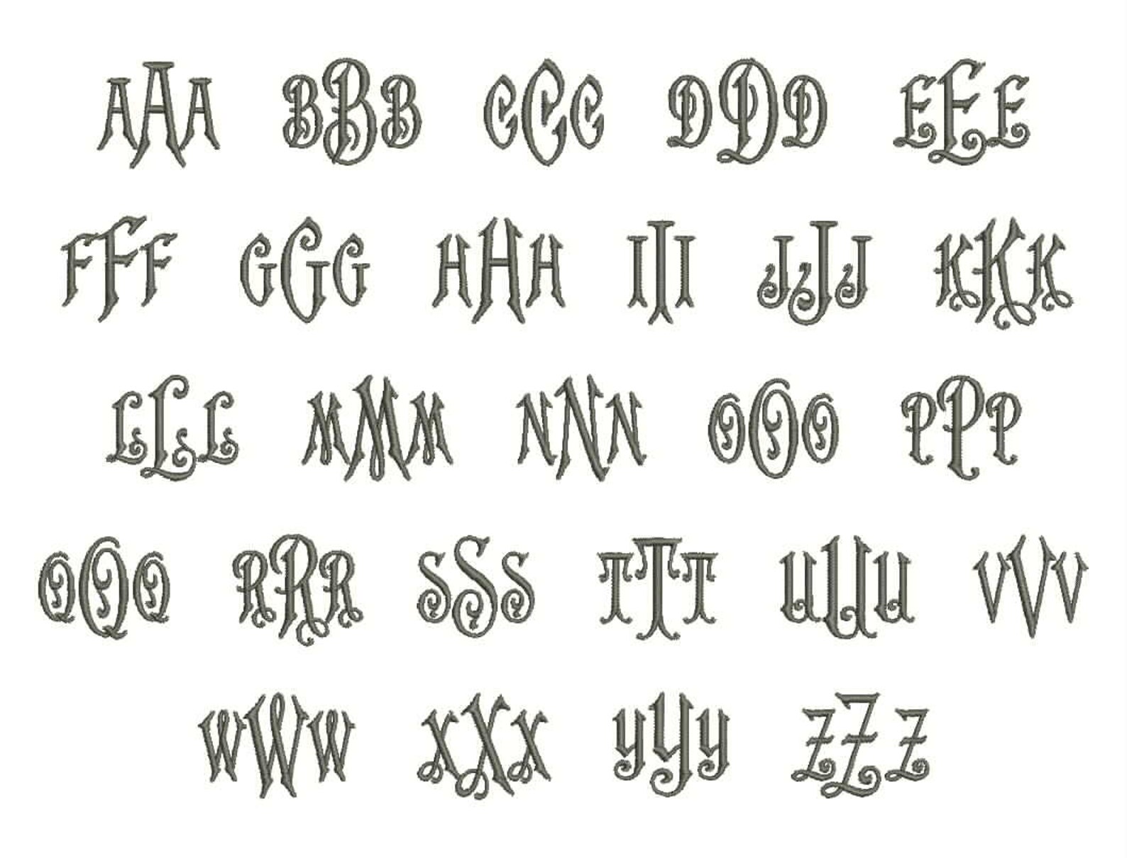 5 Size Carson Monogram 3 Letters Embroidery Font BX Fonts Embroidery ...