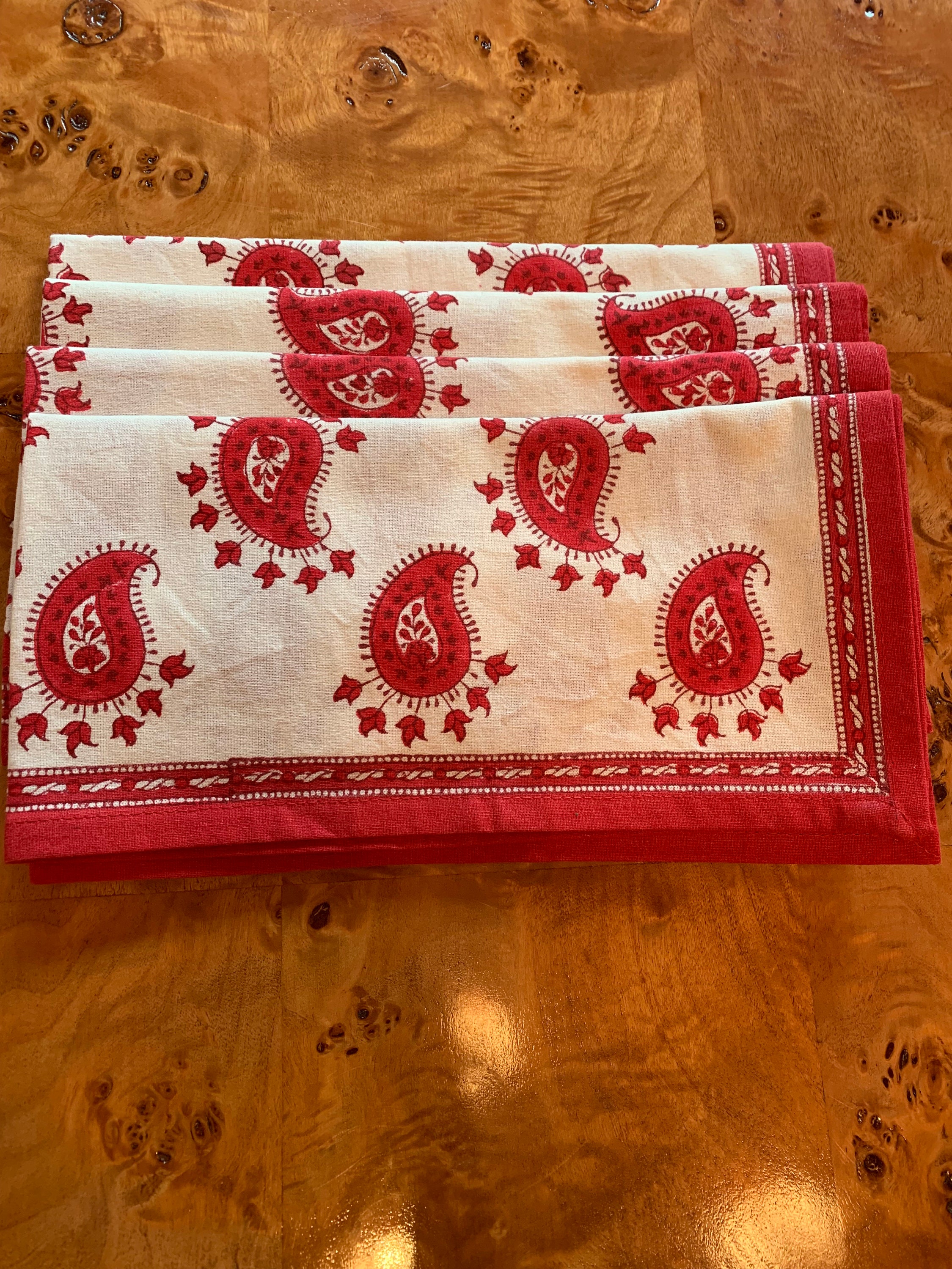 Set of Pomegranate Block Print Red Paisley Napkins - Etsy