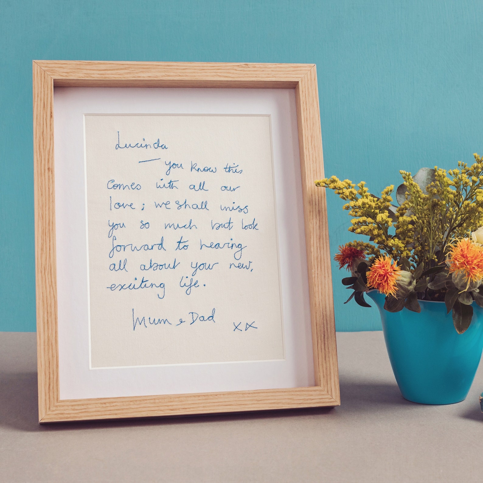 Personalised Embroidered Handwriting in Card Mount - Etsy