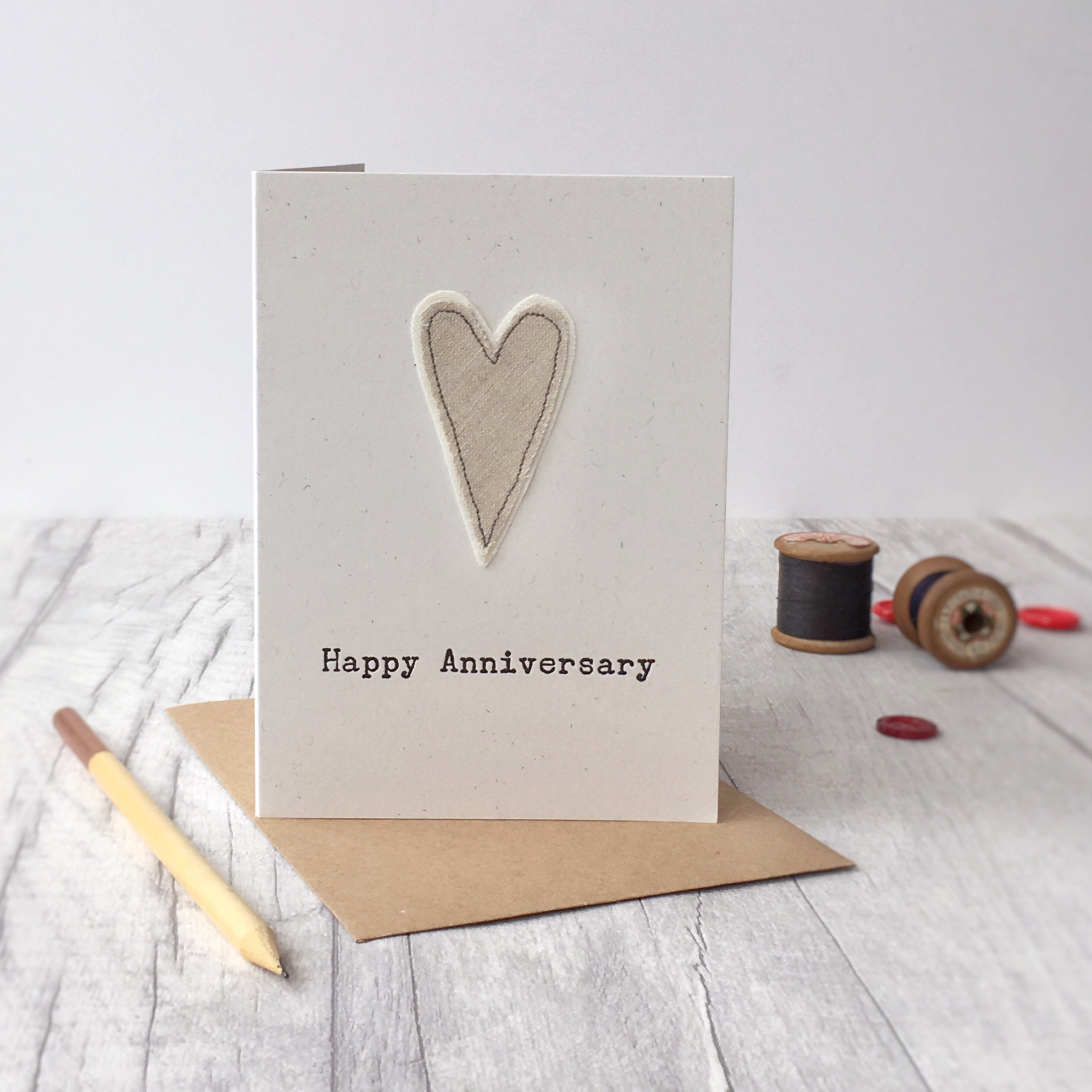 Embroidered Linen Heart Anniversary Card - Etsy