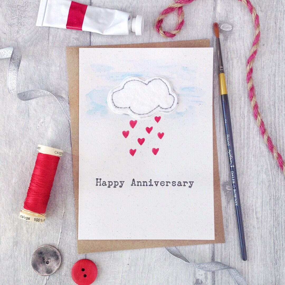 Freehand Embroidered Anniversary Card, Handpainted Anniversary Card ...