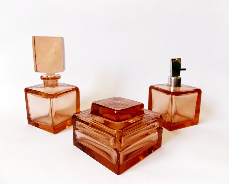 Antique Red Glass Vanity Dresser Set Tray Powder Box Perfume - Etsy