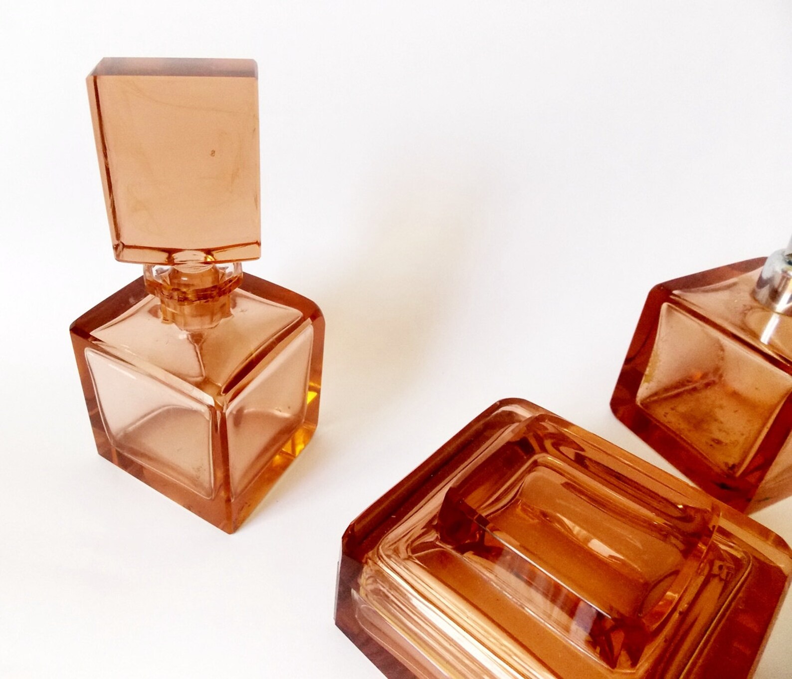 Antique Red Glass Vanity Dresser Set Tray Powder Box Perfume - Etsy
