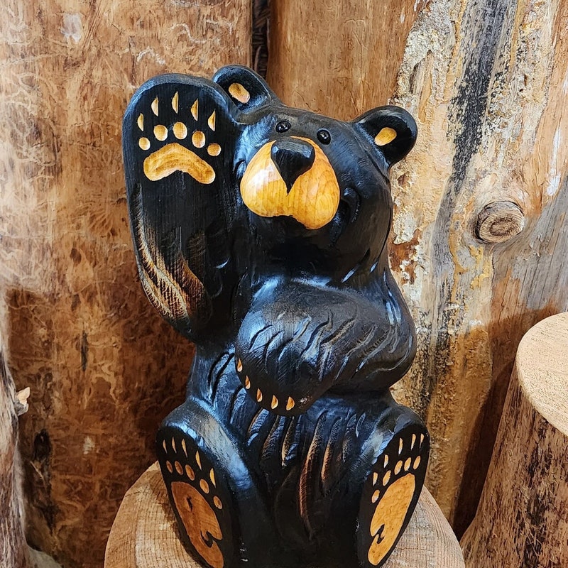 Wood Carved Bear Statues - Etsy