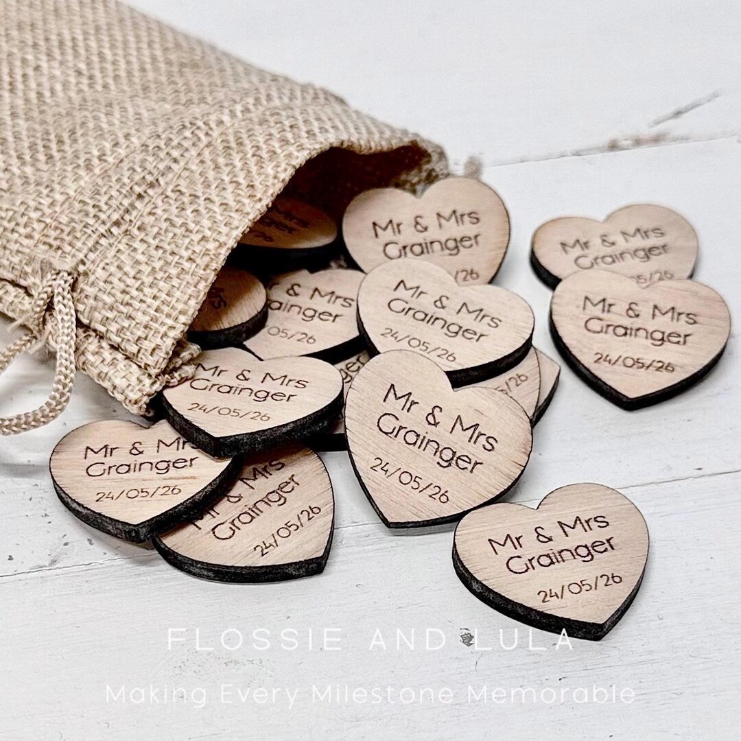 Personalised Wooden Heart Table Decorations, Mr & Mrs Confetti, Wedding ...