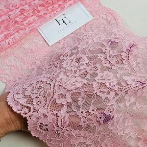 Pink Stretch Lace Trimming by the Yard, Elastic Blush Pink Haberdashery ...