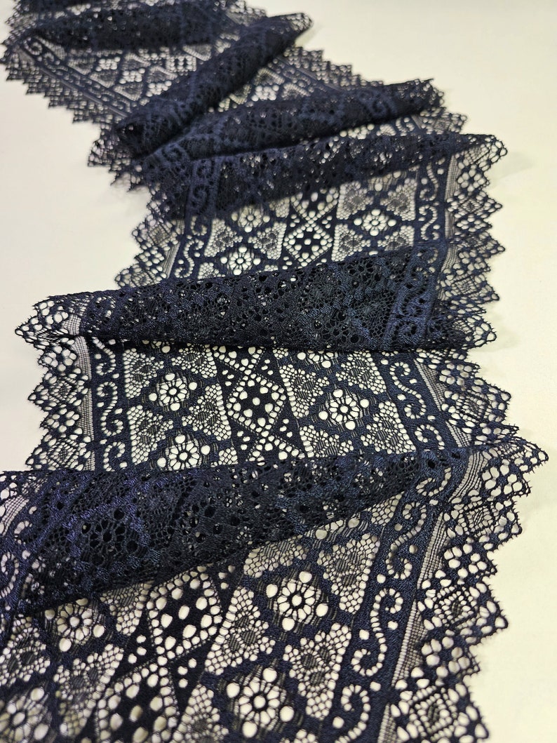 Geometric Stretch Lace Trim, 17 Cm/6.7 Inches Wide, Black Scalloped ...