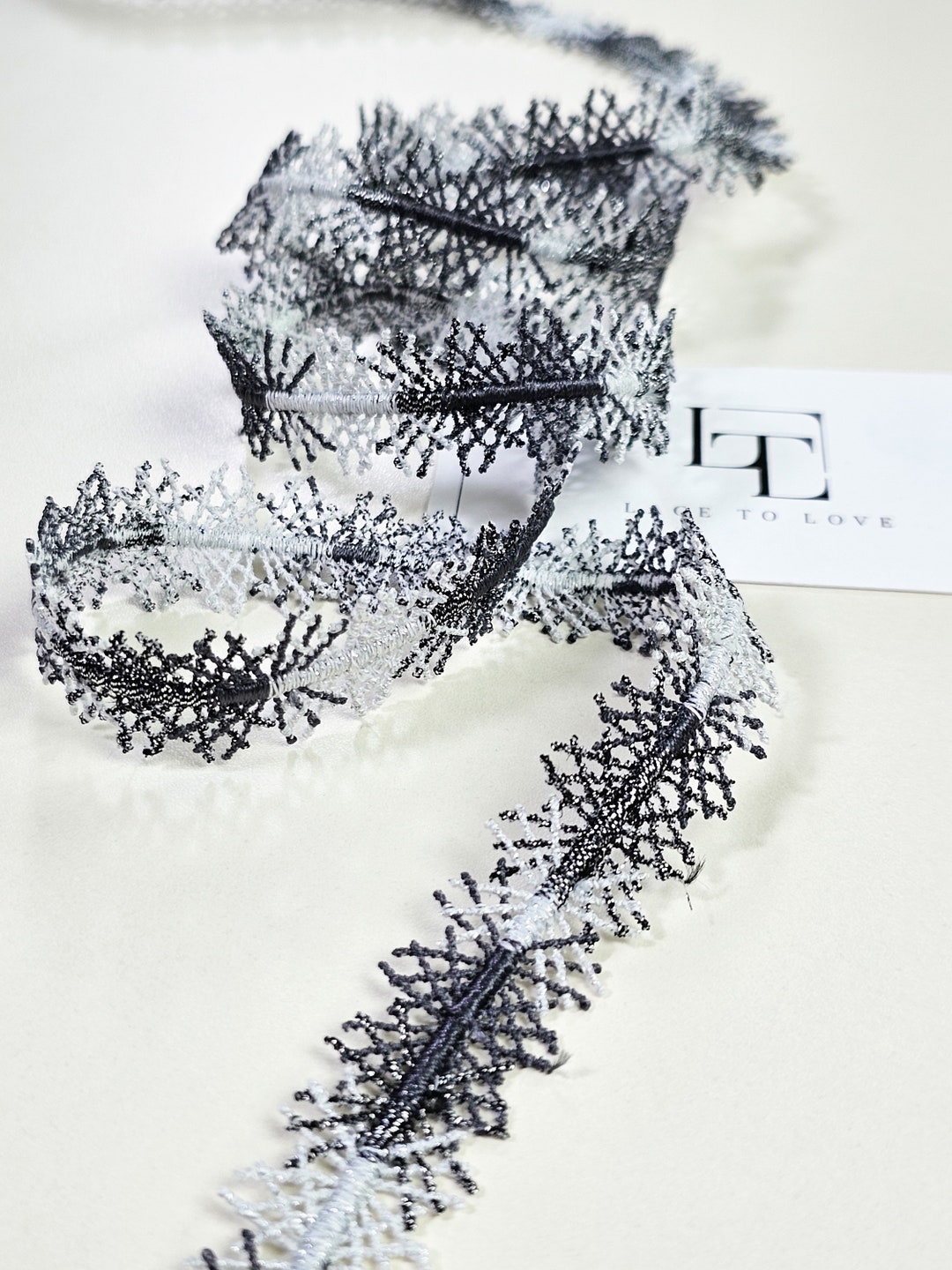 Snowflake Lace Trim: Black and White Shiny Ribbon, Haberdashery by the ...