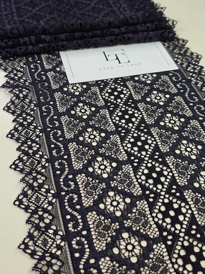 Geometric Stretch Lace Trim, 17 Cm/6.7 Inches Wide, Black Scalloped ...