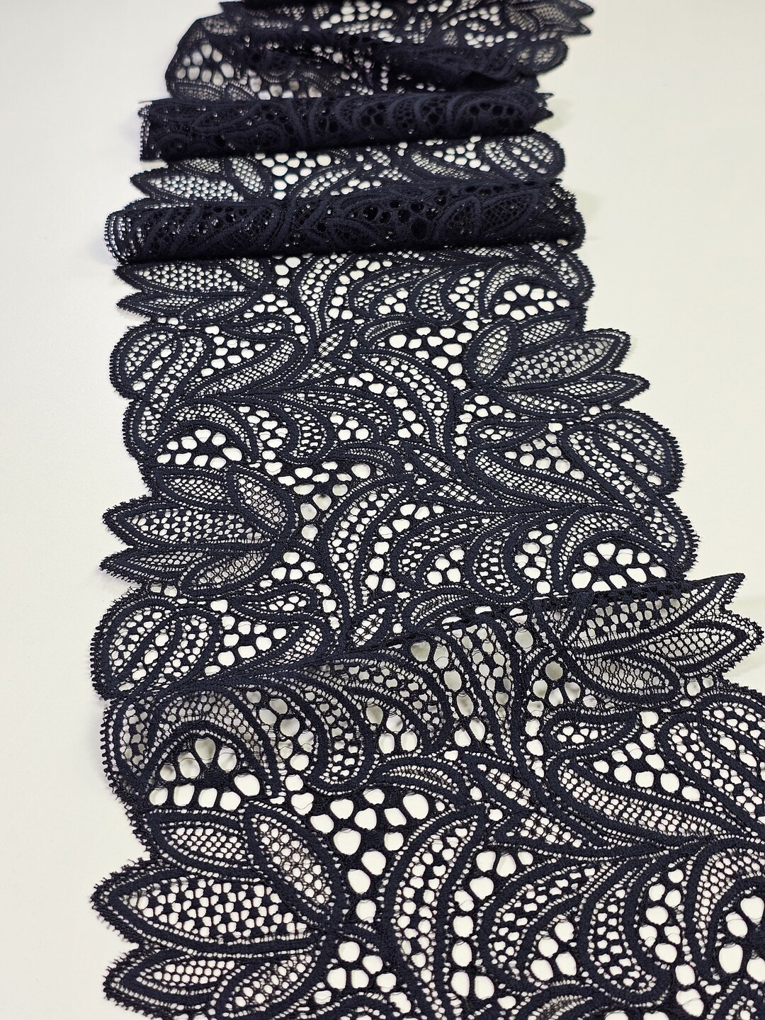 Black Stretch Lace Trimming by the Yard, Elastic Black Haberdashery ...