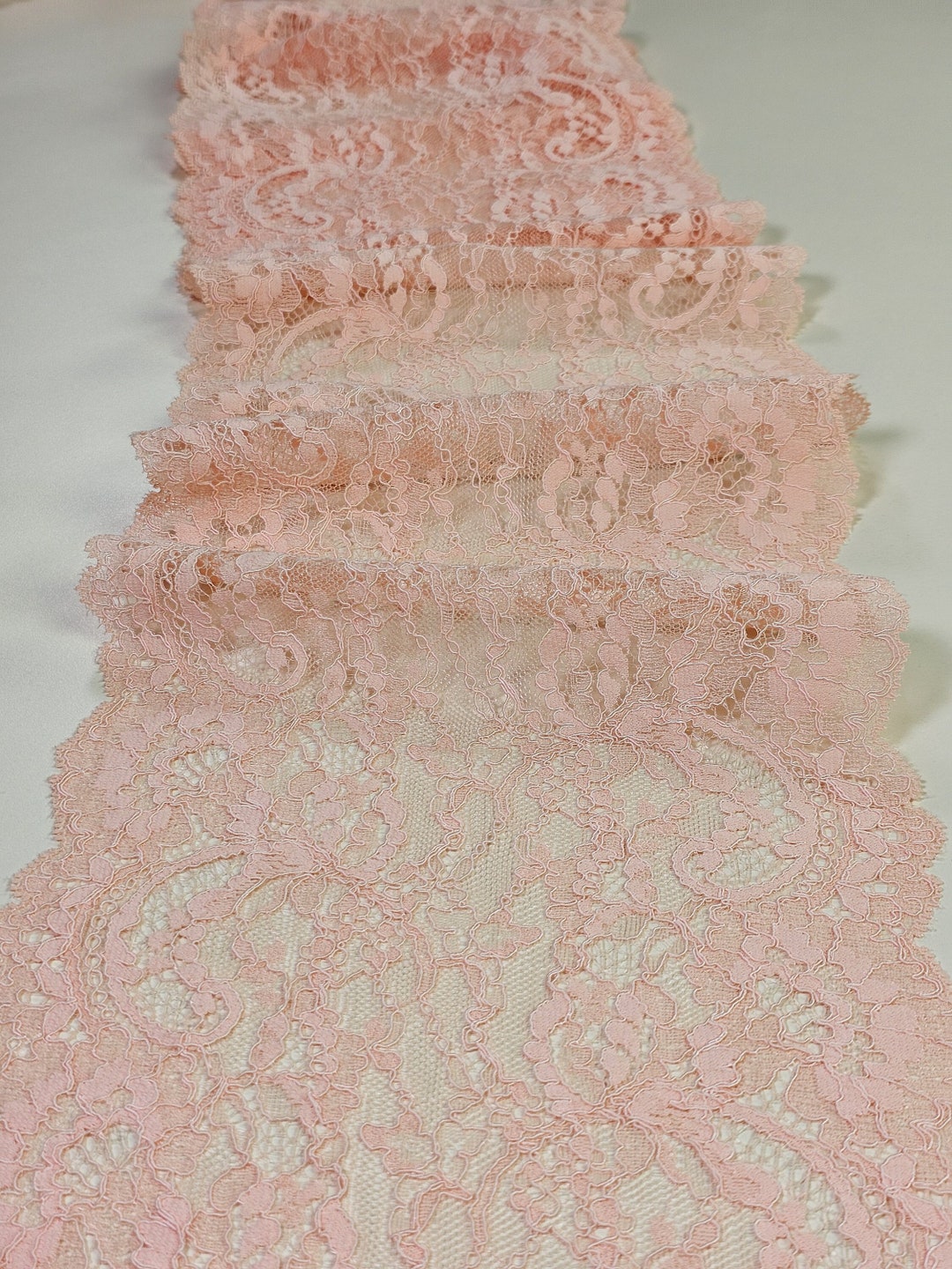 Salmon Pink Lace Trim, French Lace, Chantilly Lace, Scalloped Lace ...