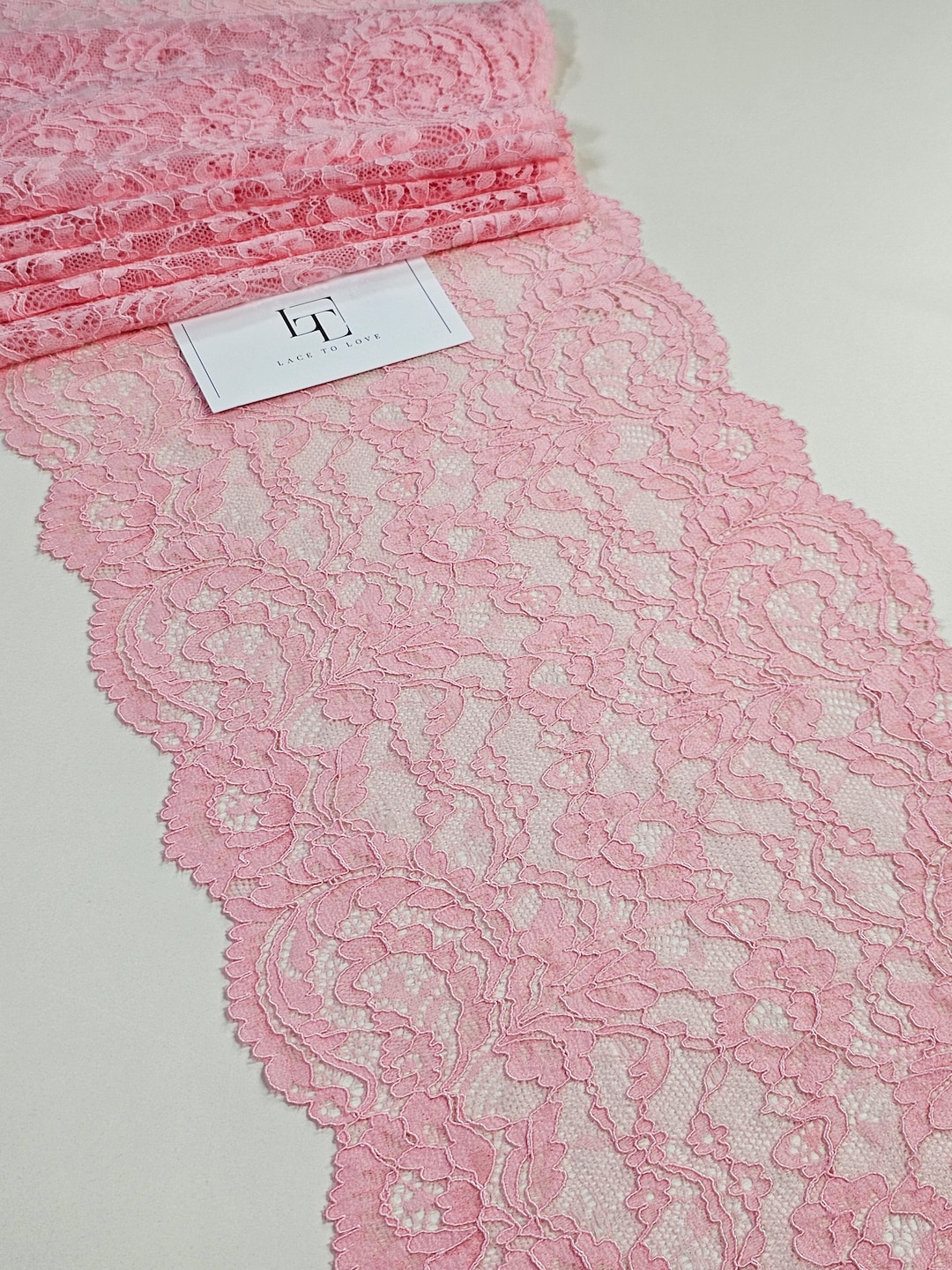 Pink Stretch Lace Trimming by the Yard, Elastic Blush Pink Haberdashery ...