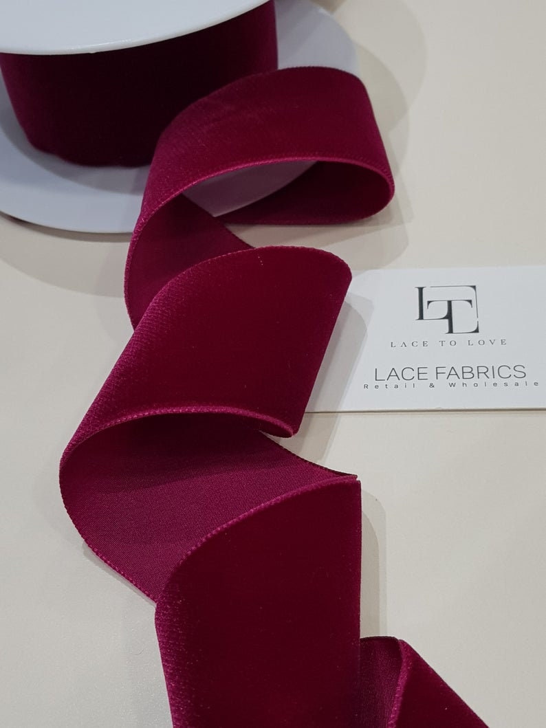 Dark red velvet ribbon by the yard narrow velvet ribbon red | Etsy