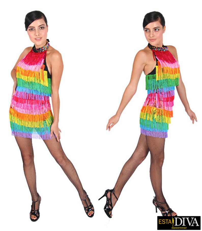 Fringe Dress Latin Rainbow Ballroom Dancesport Outfit Showgirl - Etsy