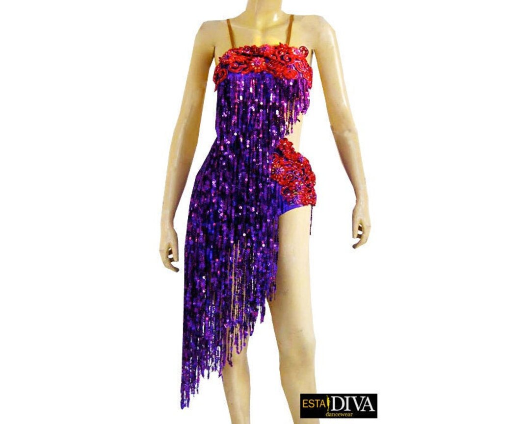 Latin Fringe Dress Robe Latine Diva Salsa Sequin Outfit - Etsy