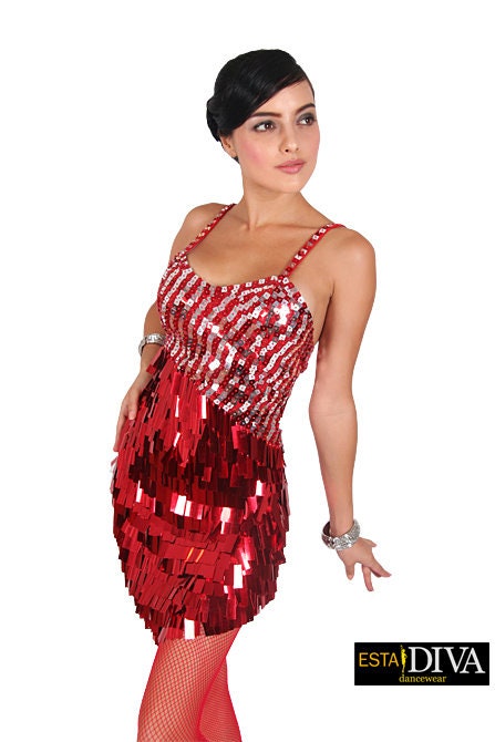 Latin Salsa Dress Salsita Roja Ballroom Costume Sequin Outfit - Etsy