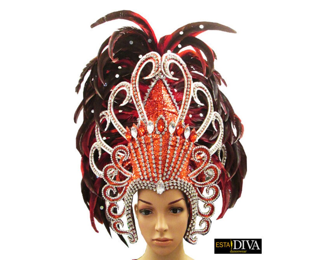 Feather Headdress Crystal Pluma Mohawk Showgirl Samba Drag Queen Vegas ...