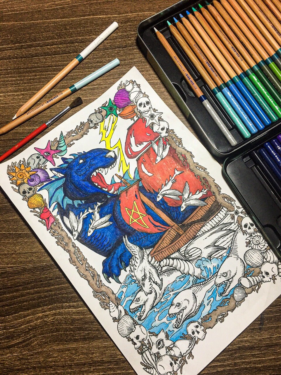 Sea Monster Printable Coloring Page, Instant Download PDF/PNG Adult ...