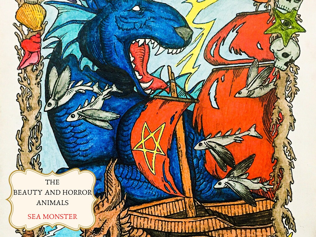 Sea Monster - Printable Coloring Page, Instant Download PDF/PNG Adult ...