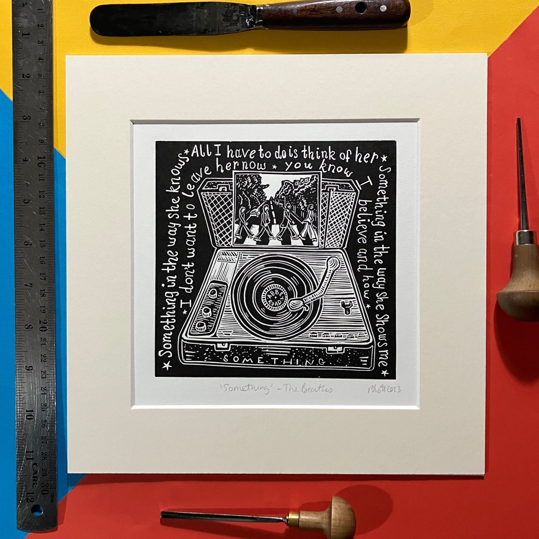 Something by the Beatles. 10" X 10" Linocut Print by Pamela Scott. Song ...