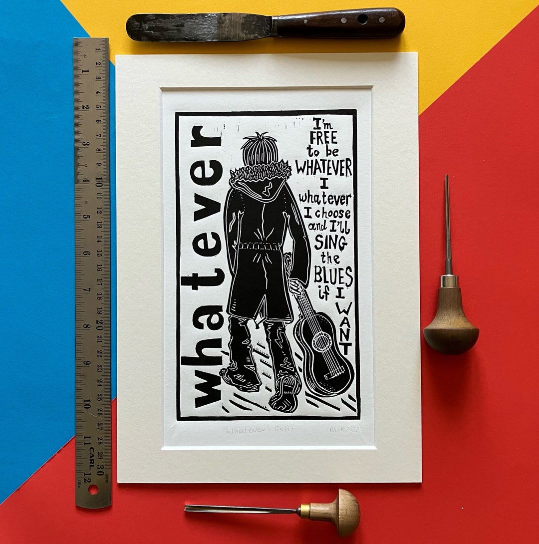 Whatever by Oasis. A4 Linocut Print by Pamela Scott. Oasis Song. Oasis ...