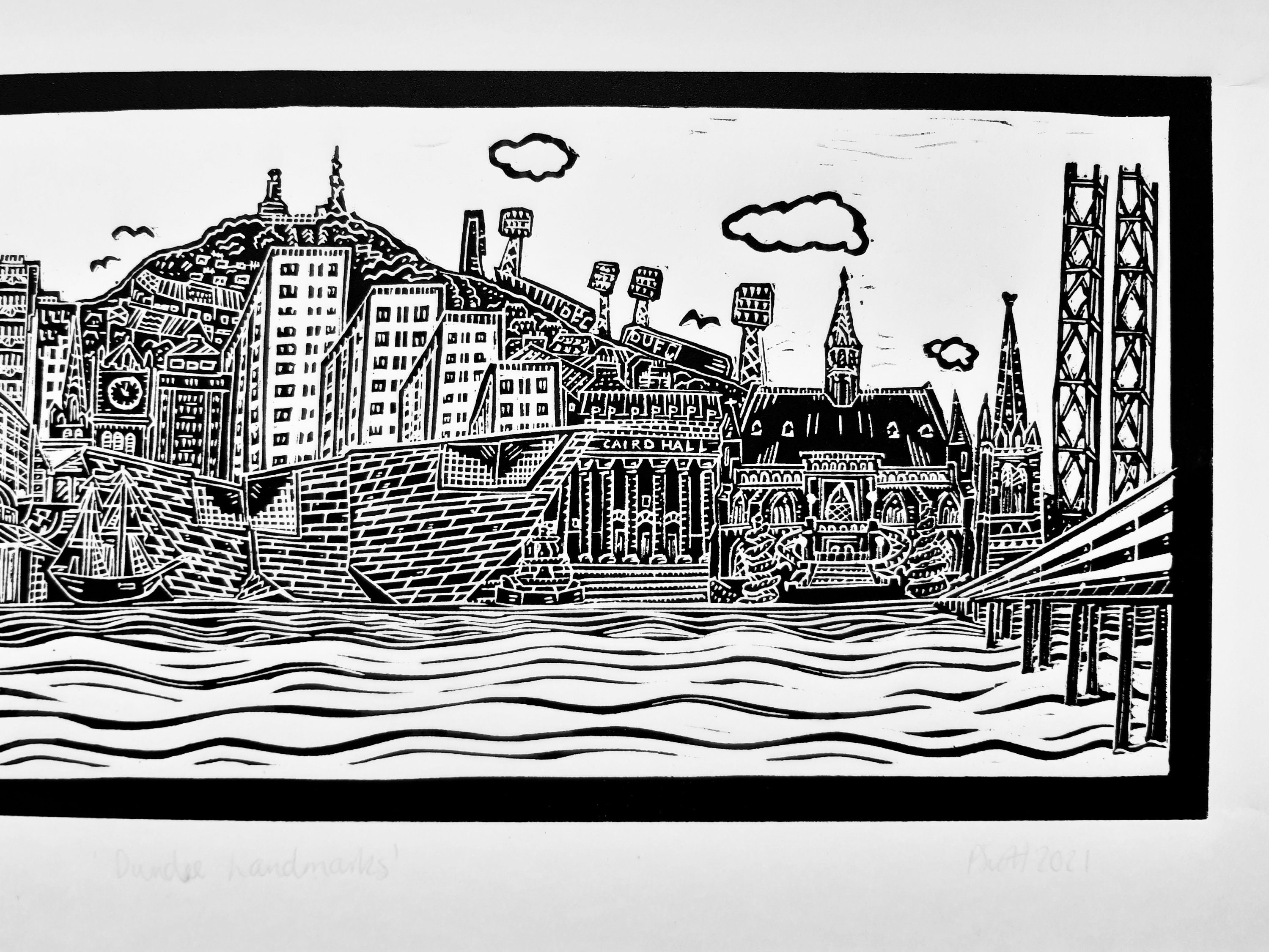 Dundee Landmarks. A3 Linocut Print by Pamela Scott. Dundee. - Etsy UK
