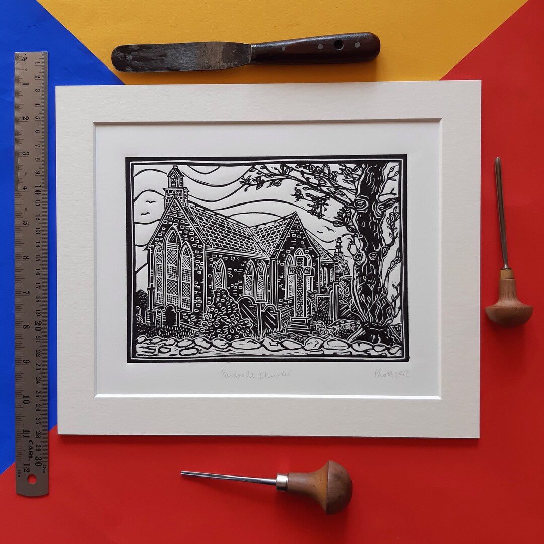 Panbride Church. 12" X 10" Linocut Print by Pamela Scott. Panbride ...
