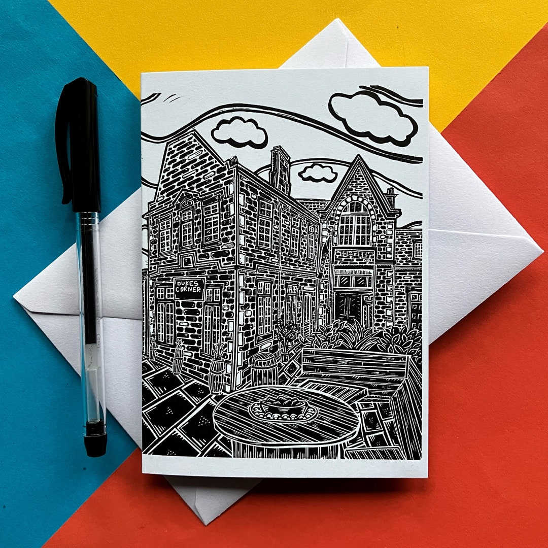 Duke's Corner Card. Greeting Card Featuring Duke's Corner Linocut Print ...