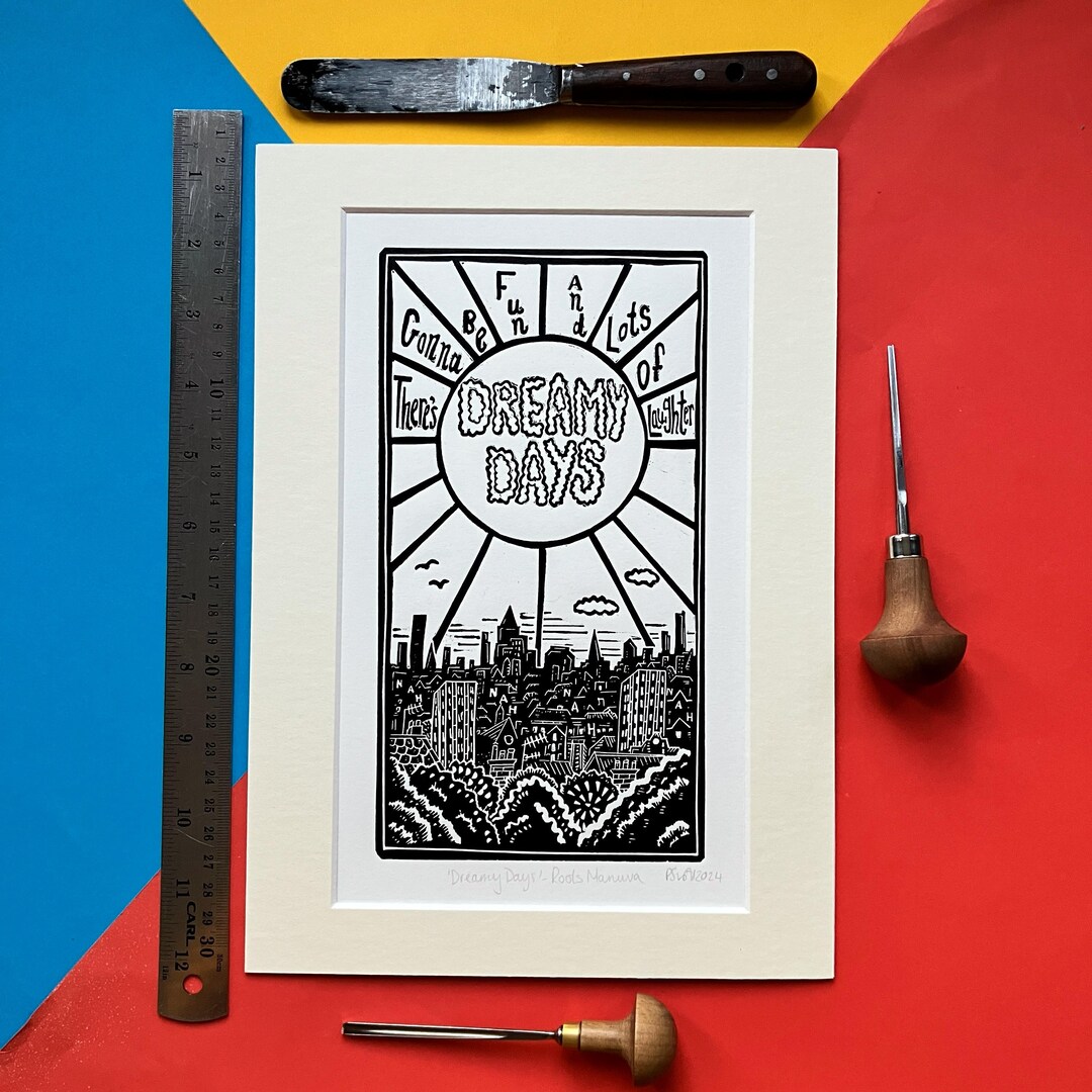 Dreamy Days by Roots Manuva. A4 Linocut Print by Pamela Scott. Song ...