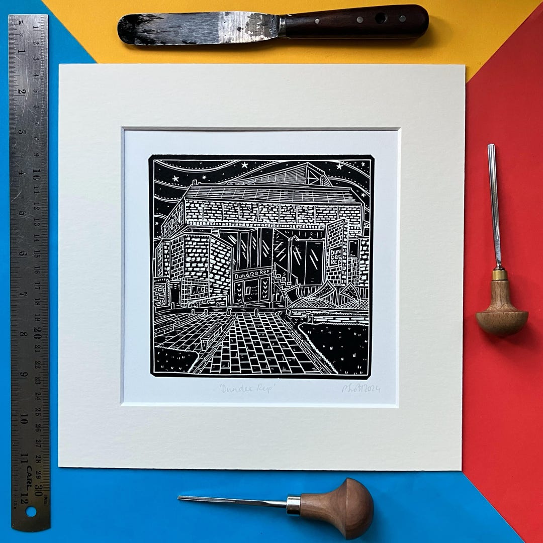 Dundee Rep. 10" X 10" Linocut Print by Pamela Scott. the Rep. Dundee ...