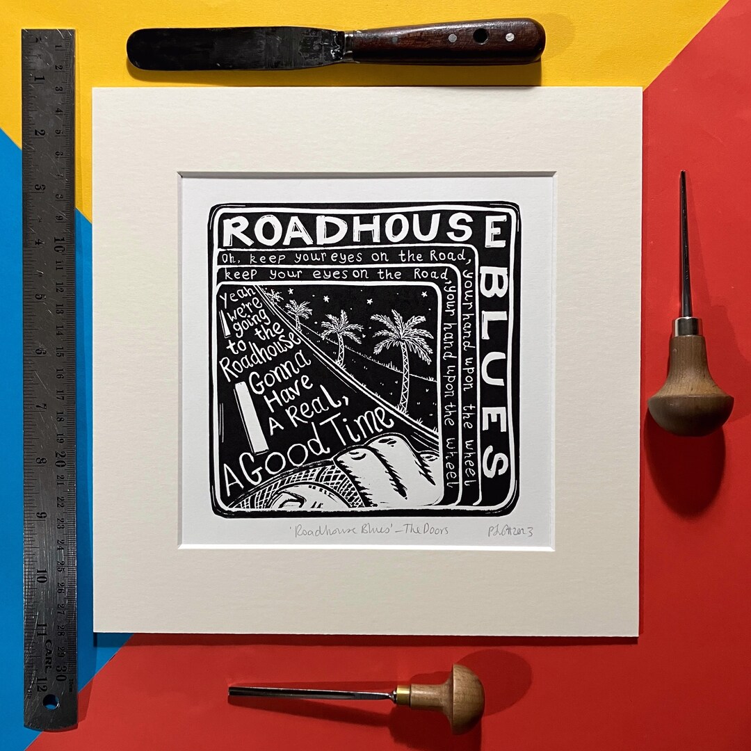 Roadhouse Blues by the Doors. 10 X 10 Linocut Print by Pamela Scott ...