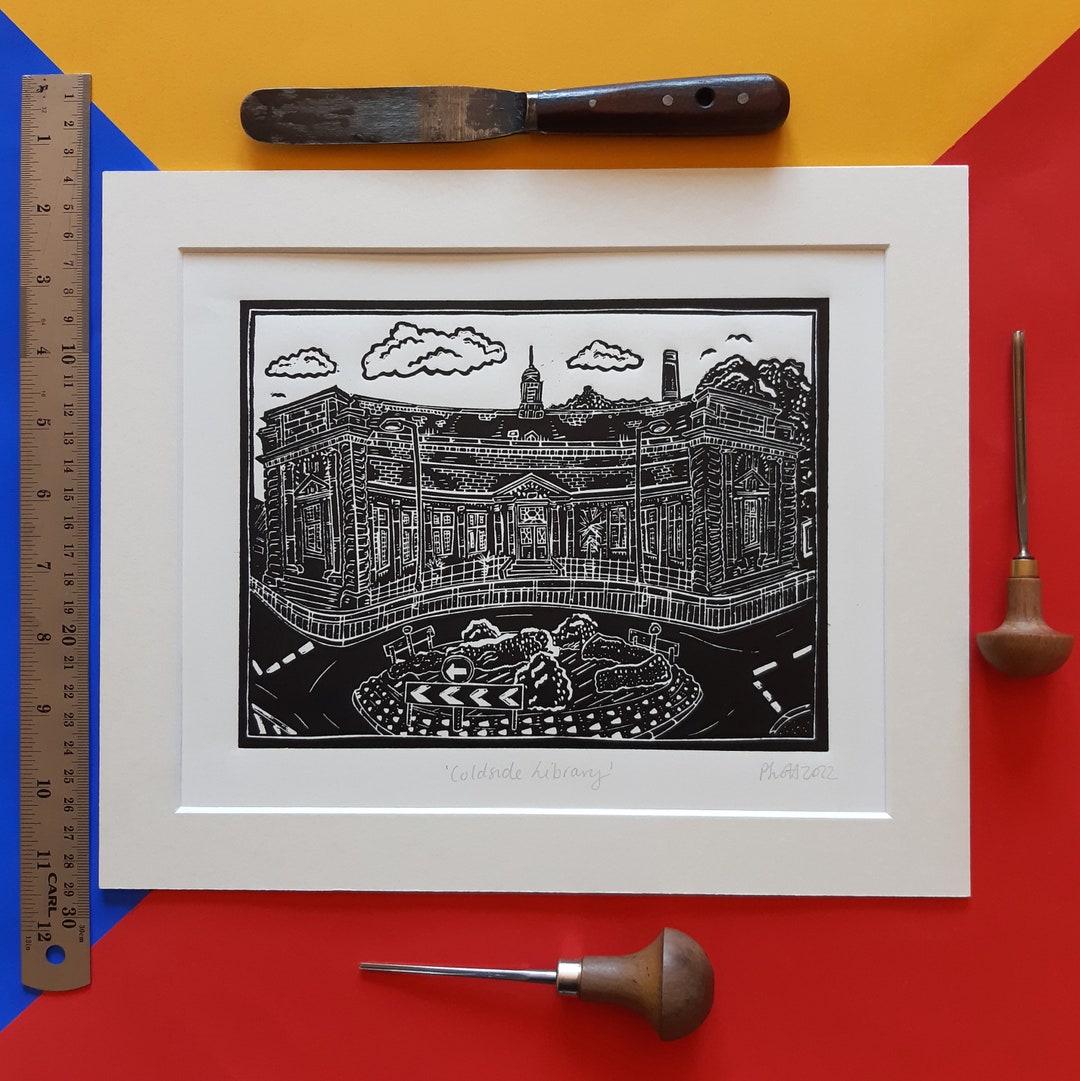 Coldside Library. 12" X 10" Linocut Print by Pamela Scott. Dundee ...