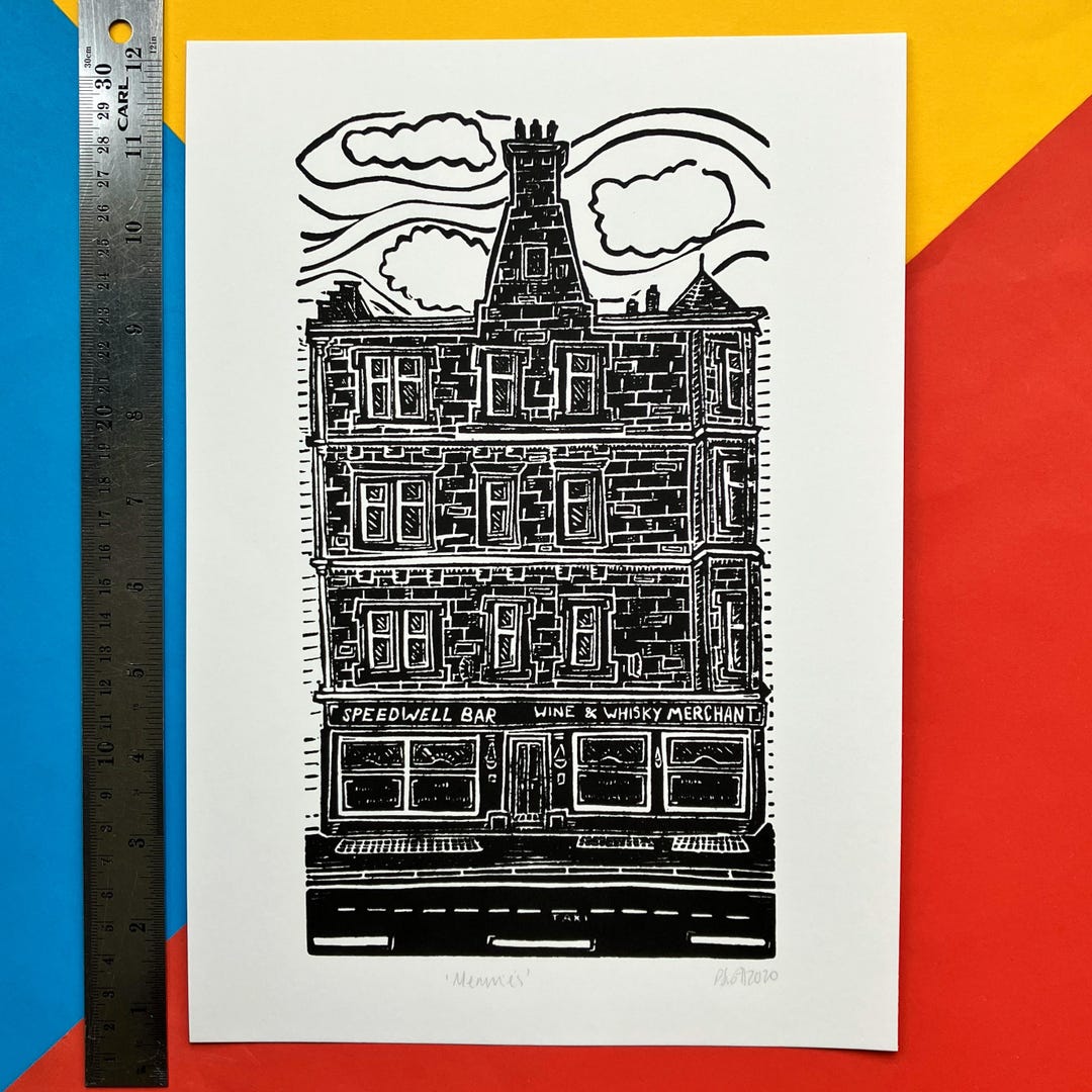 Mennie's. A4 Screen Printed Edition of the Linocut by Pamela Scott ...