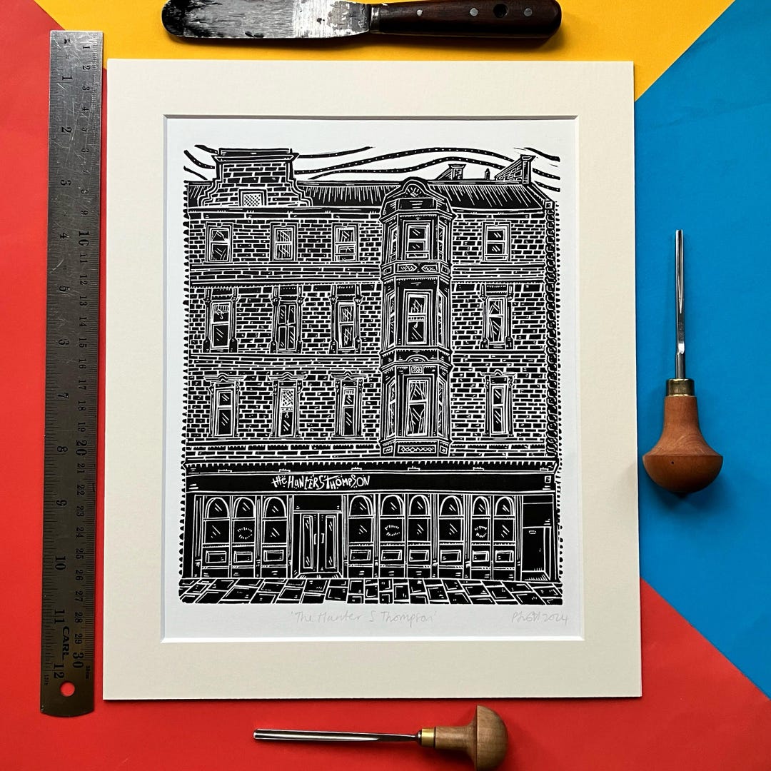 The Hunter S Thompson. 10" X 12" Limited Edition Linocut Print by ...