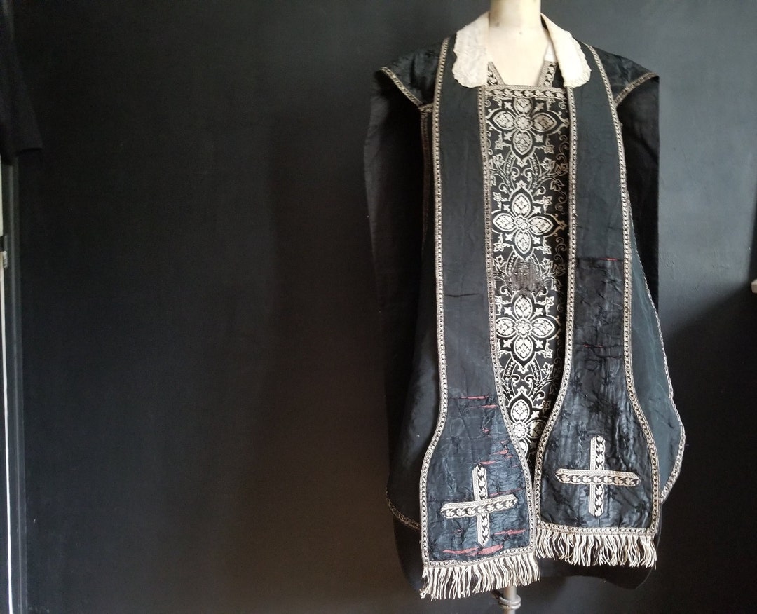 Antique Black Chasuble and Stole Liturgical Vestment. IHS - Etsy