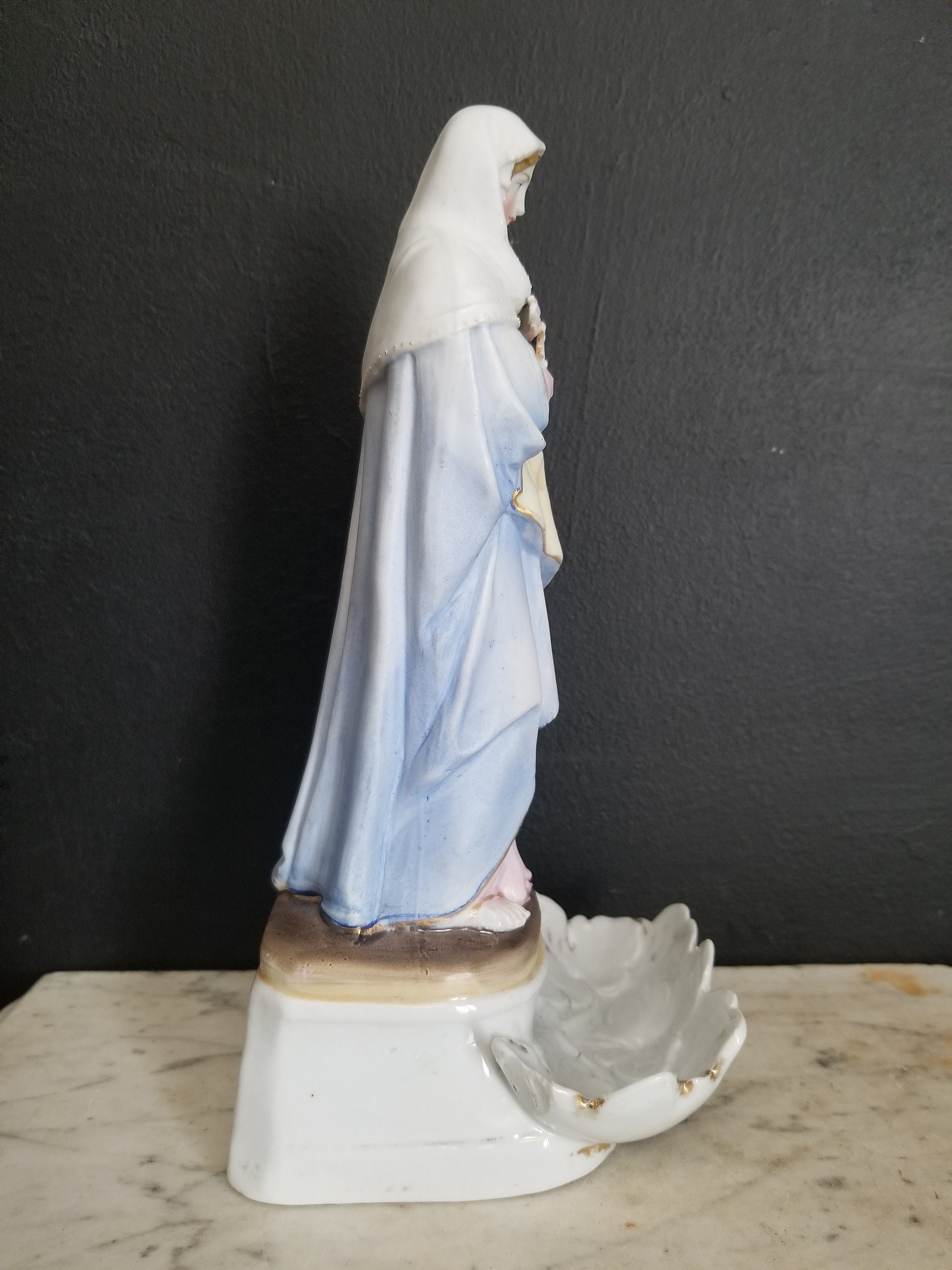 Immaculate Heart of Mary Polychrome Bisque Statue With Holy - Etsy