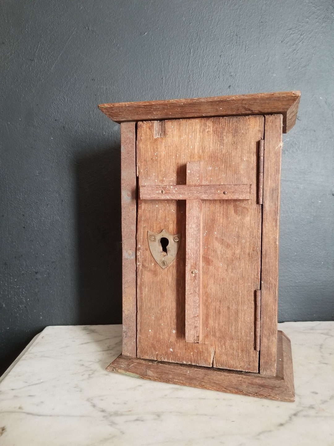 French Antique Church Money Collection Box, Offering, Donation Wooden ...