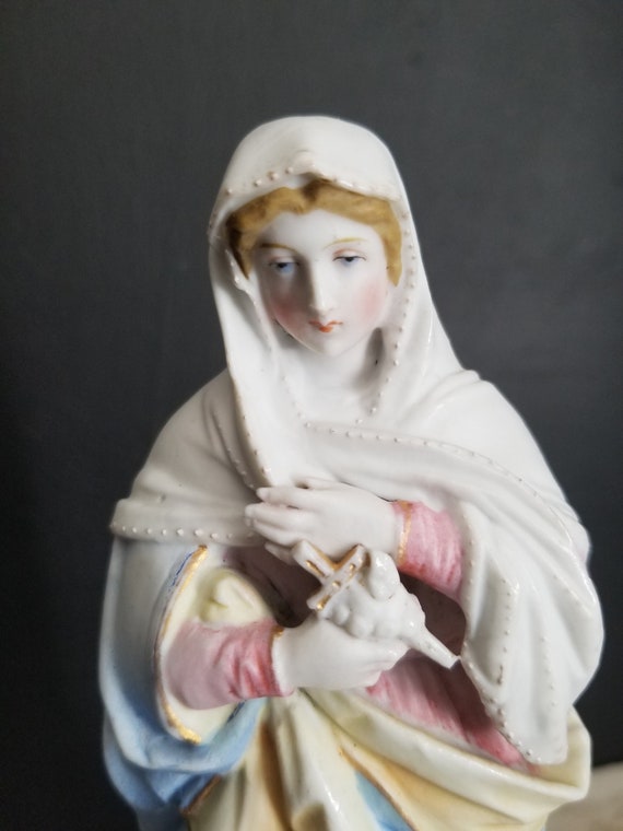 Immaculate Heart of Mary Polychrome Bisque Statue With Holy - Etsy