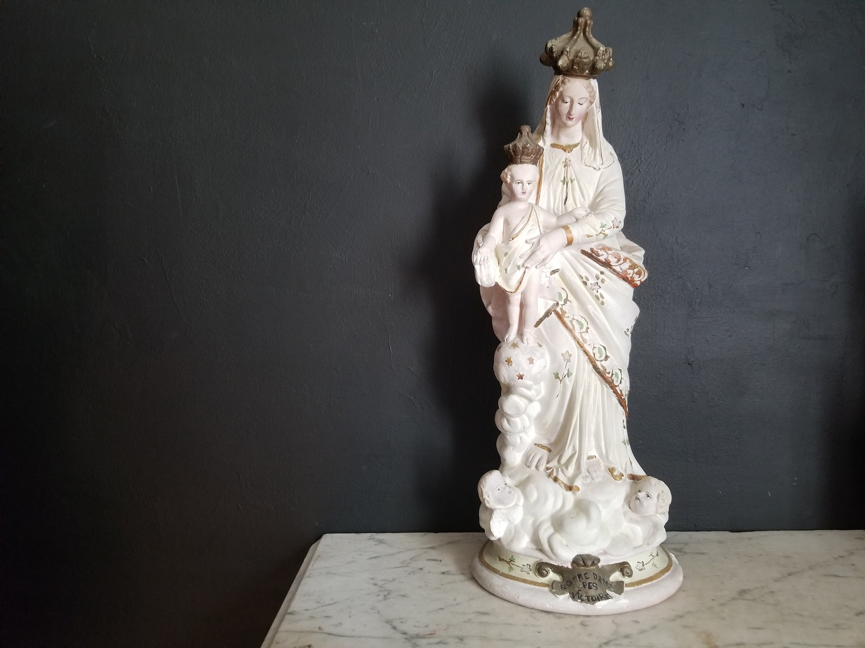 French Antique Our Lady of Victory Large Chalkware Statue | Etsy